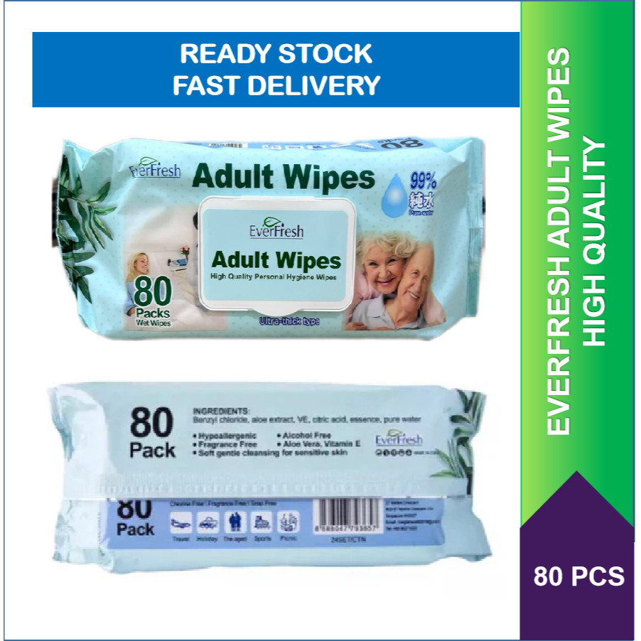 【VALUE PACK】EverFresh Adult Wipes Wet Wipes, Aloe Vera Alcohol free 80 ...