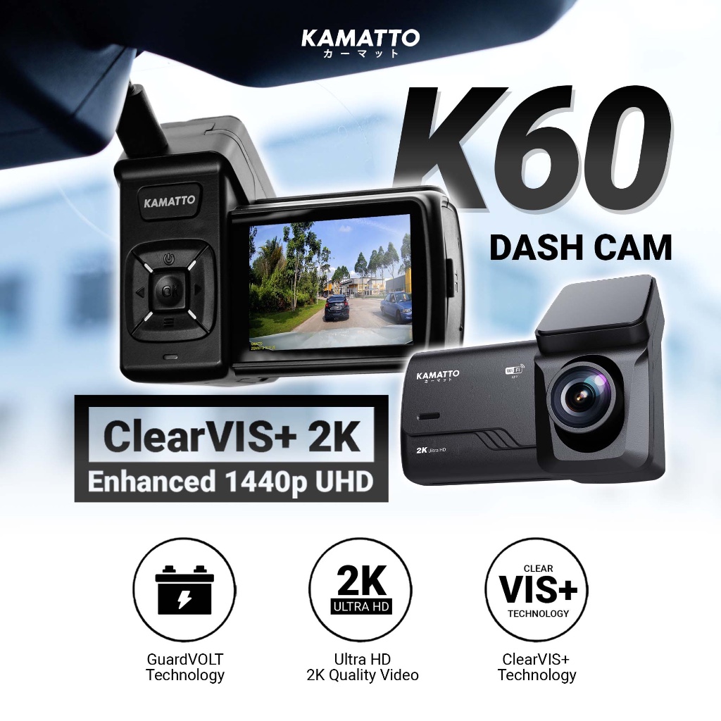 [FREE WIRE KIT] Kamatto Dashcam K60 2K 1440P Ultra HD WIFI APP Parking ...