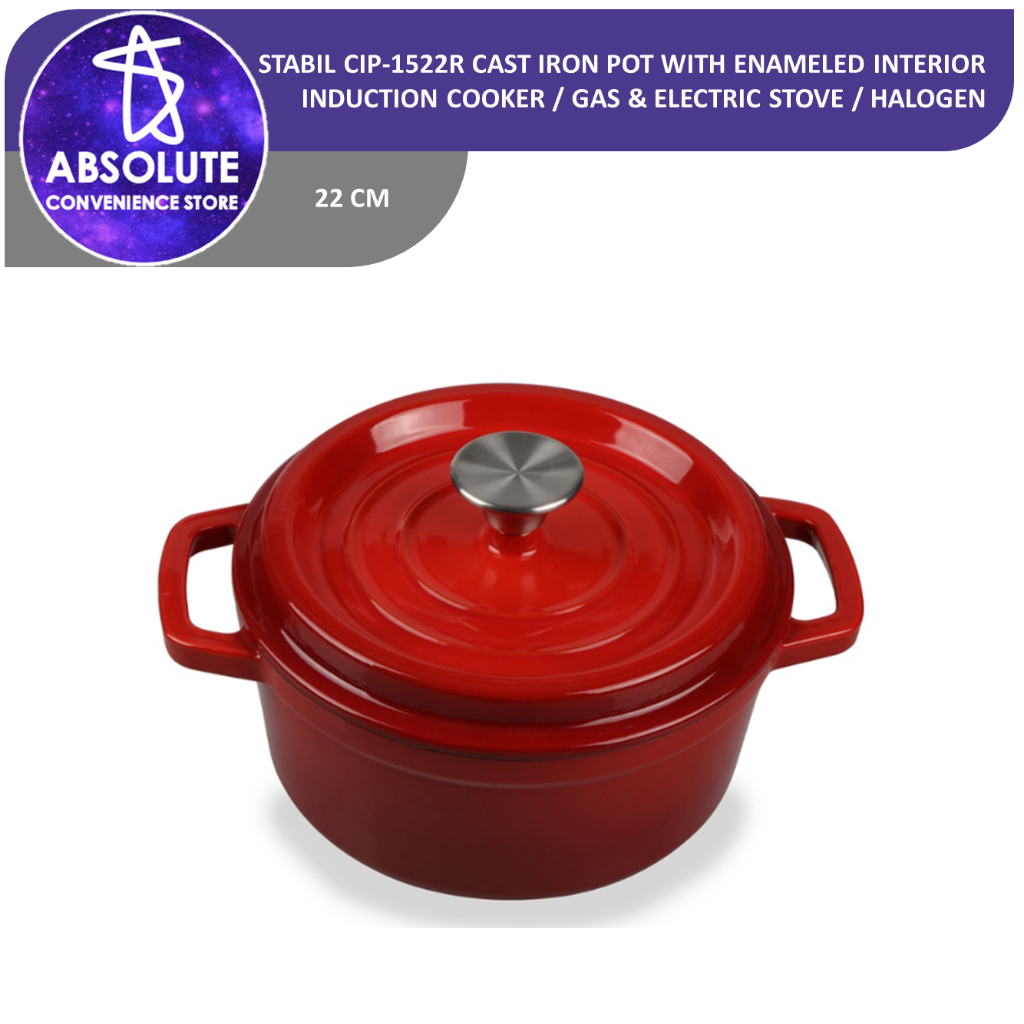 Stabil CIP-1522R Cast Iron Pot with Enameled Interior Dutch Oven for ...