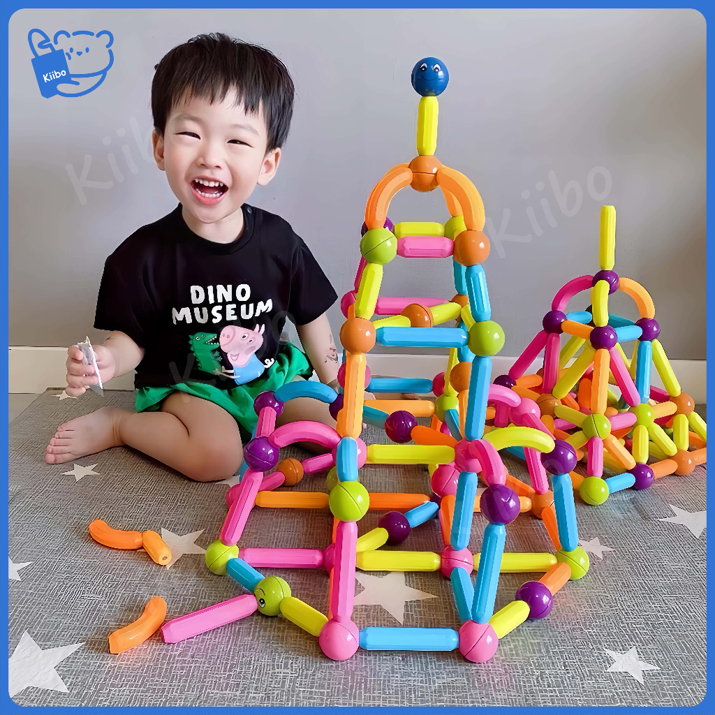 【Ready Stock】130pcs Kids Magnetic Stick Balls Building Toy Blocks With ...