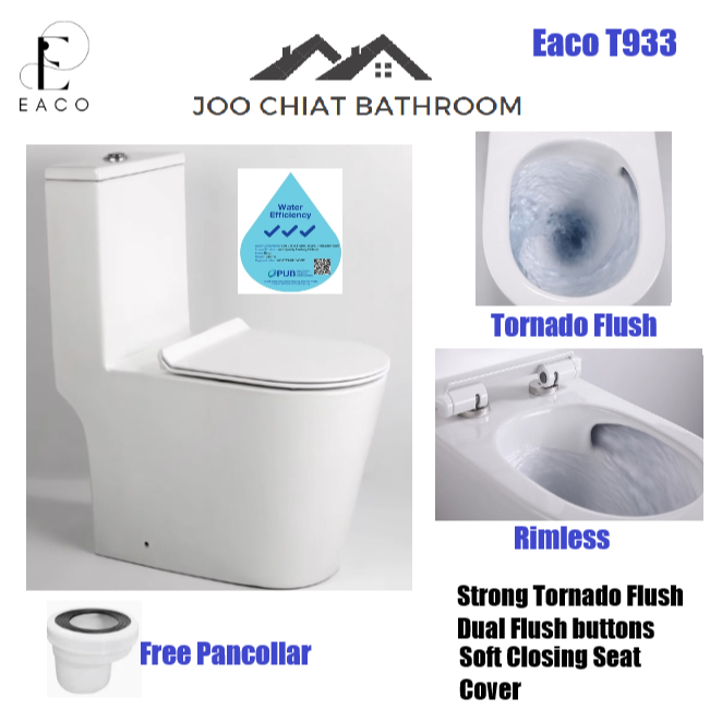 Eaco T933 Free Delivery only Tornado & Rimless Toiletbowl WC Toilet bowl | Shopee Singapore