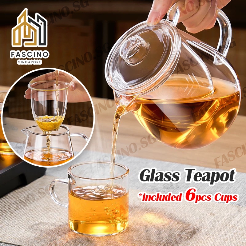 【SG】7Pcs Set Glass Teapot with Removable Infuser Glass Chinese Tea Pot ...