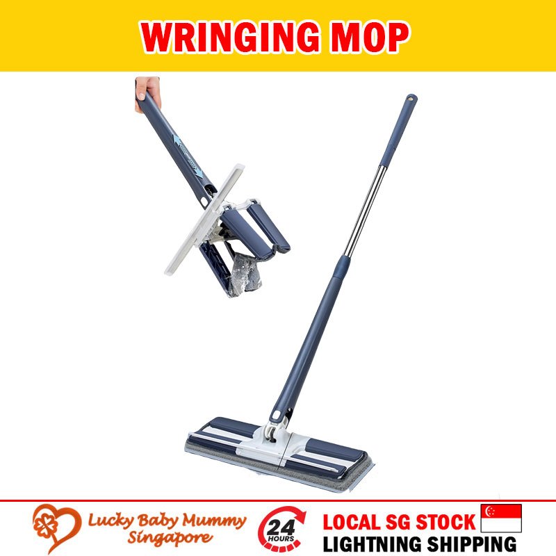 Hands-Free Flat Mop with Wiper Strip/ Lazy Mop/ Hanging Storage Mop ...