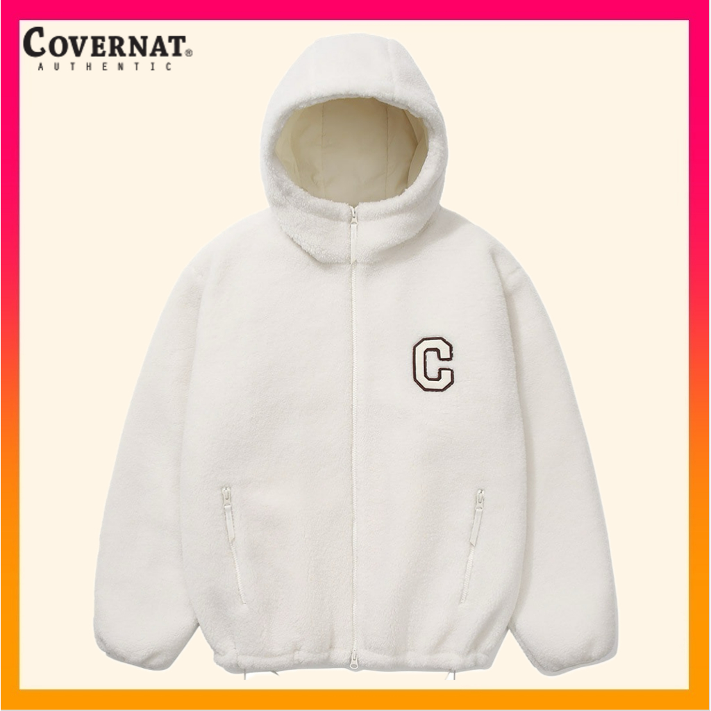 COVERNAT Arch Logo Hood Sherpa Jacket - Ivory (2024 NEW) | Shopee Singapore