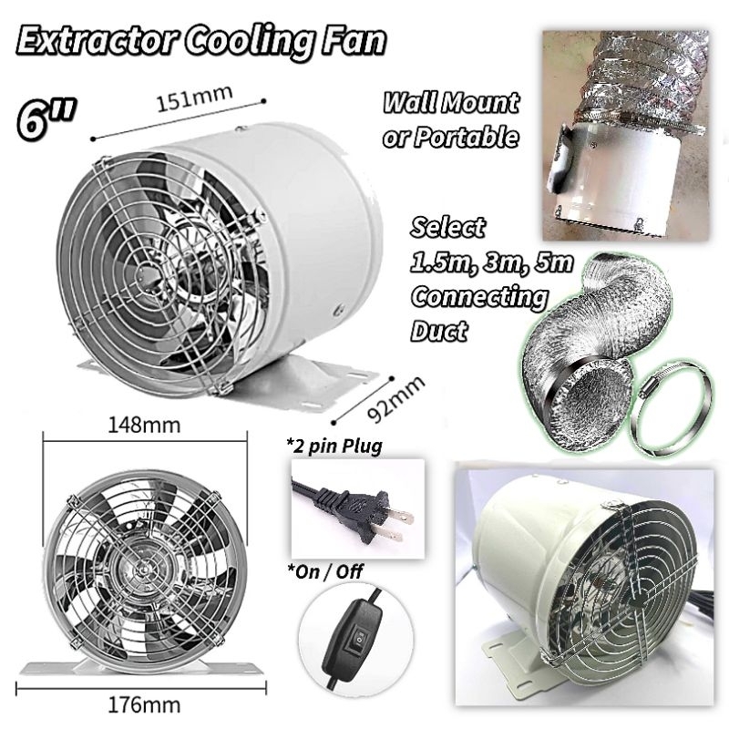 Exhaust Fan Kitchen Ventilation Fan 6 inch steel Extractor Fan with ...