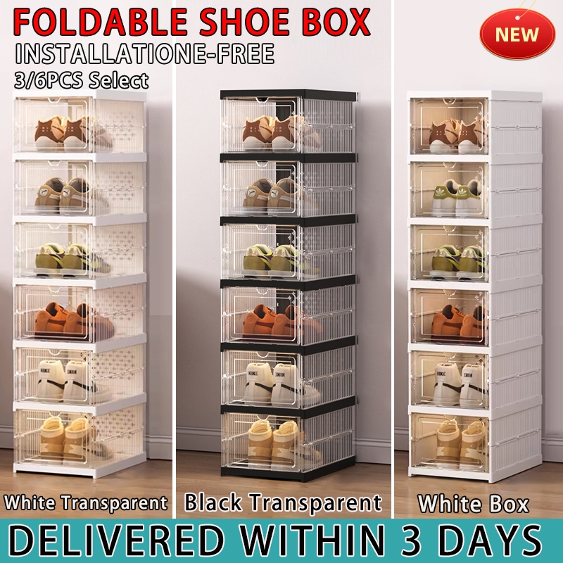 【SG READY STOCK】Foldable Shoe Box (3 Pcs/6 PCS Bundle)Installation Free ...