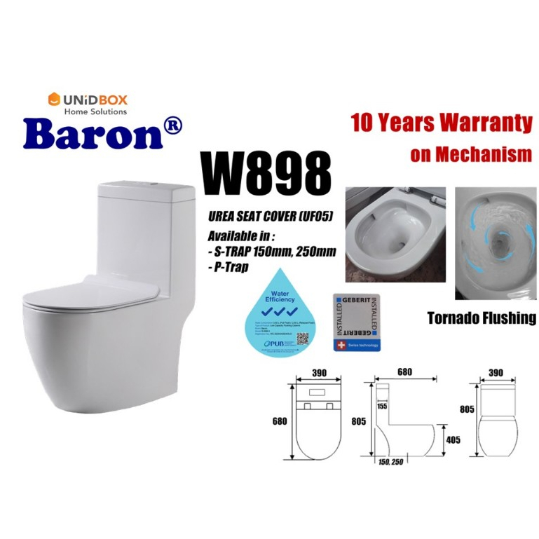 Baron W898 Tornado Flushing with Geberit Fitting WATER CLOSET/UNIDBOX ...