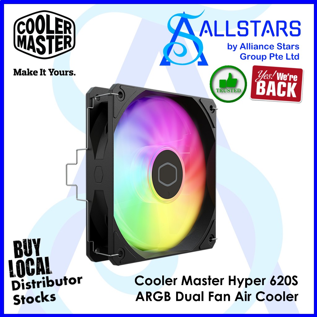 (ALLSTARS) Cooler Master Hyper 620S ARGB Dual Fan Air Cooler (RR-D6NA-17PA-R1) (Warranty 2years ...