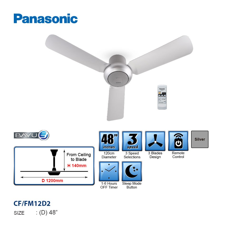 Panasonic Bayu JR 3-Blade 120cm (48 inch) F-M12D2 (Silver) Baby Ceiling ...