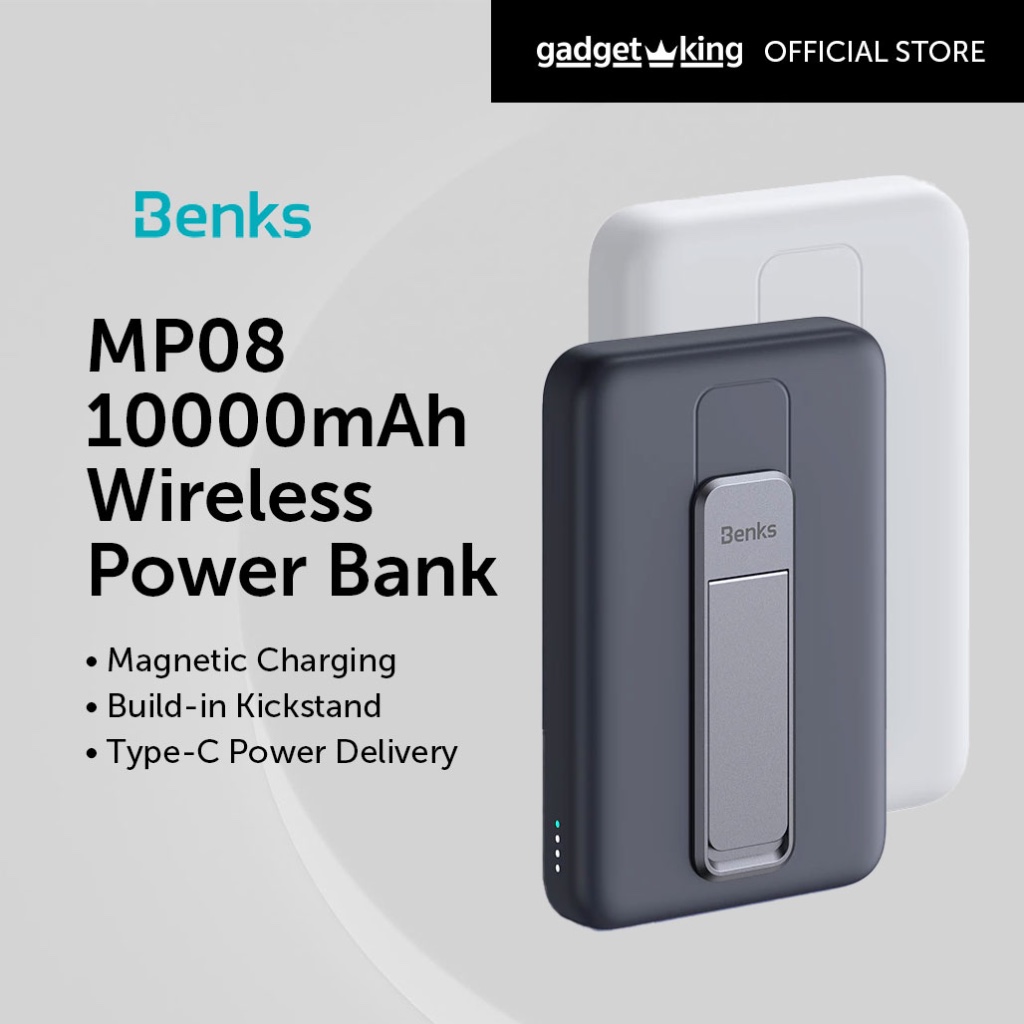 [Benks] 10000mAh Wireless Power Bank with Magnetic Charging with Built-in Kickstand and Type-C ...