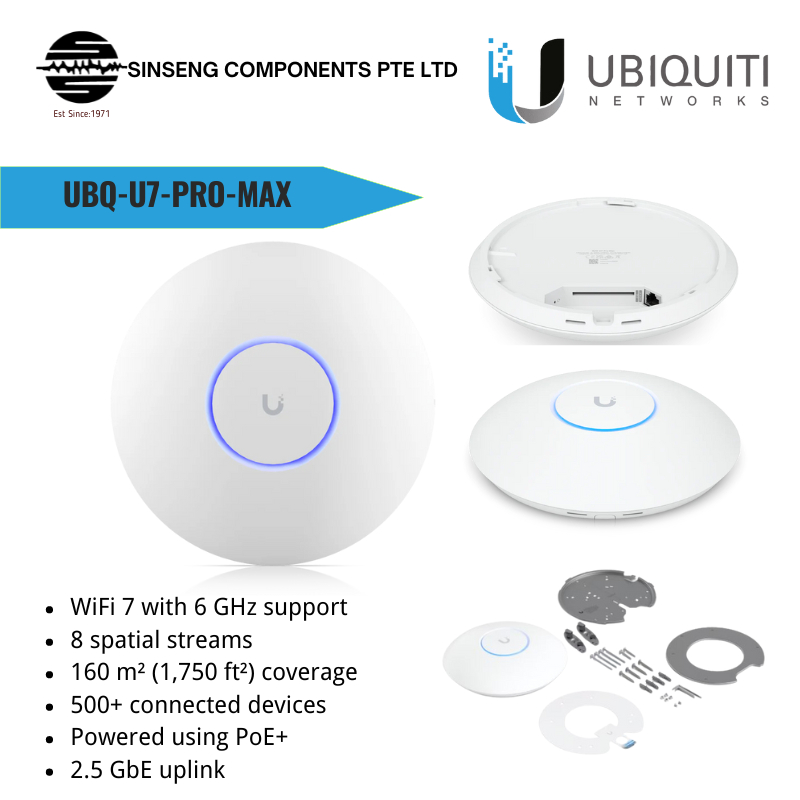 Ubiquiti Unifi U7 PRO MAX WiFi 7 Access Point 6 GHz with 8 Spatial Streams Support 500+ Devices ...