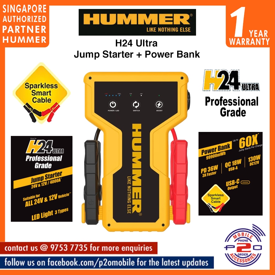 Hummer H24 Ultra 24V & 12V Jump Starter, 27000mAh | Shopee Singapore