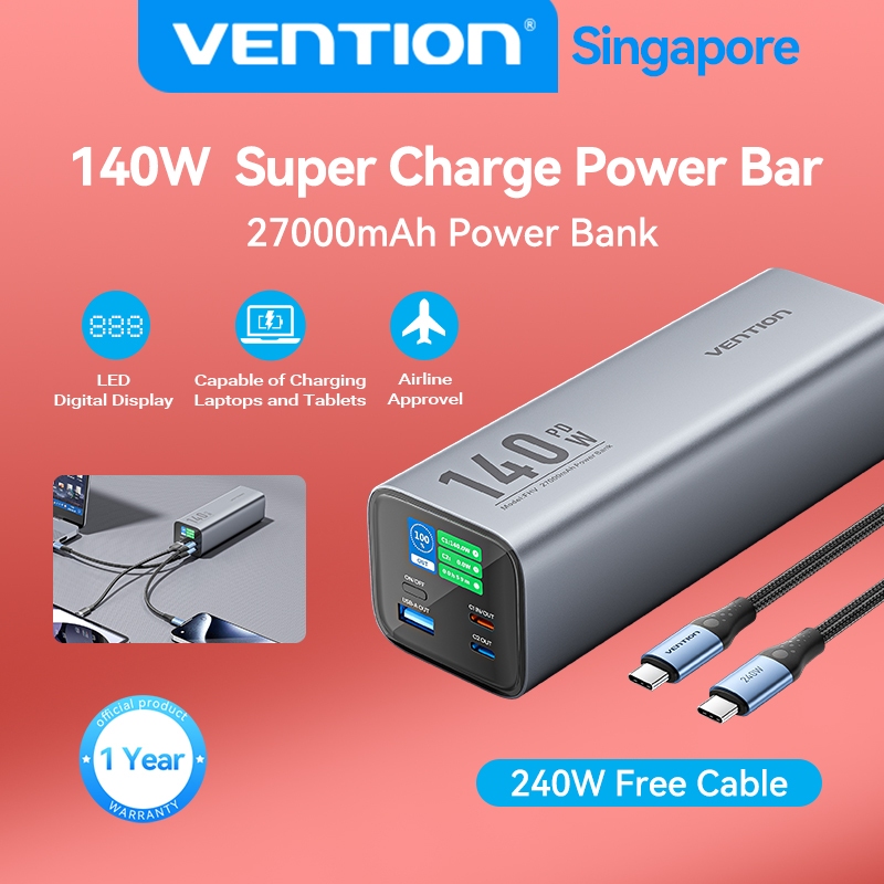Vention 27000mAh 140W PD 3.1 Max 3-way Fast Charging Power Bank LED ...