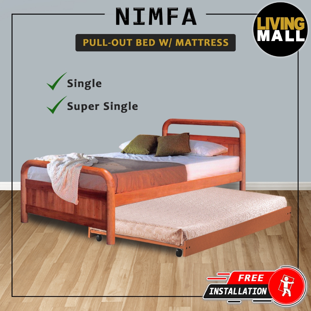 Living Mall Nimfa Pull-Out Bed Single/Super Single Solid Rubberwood ...