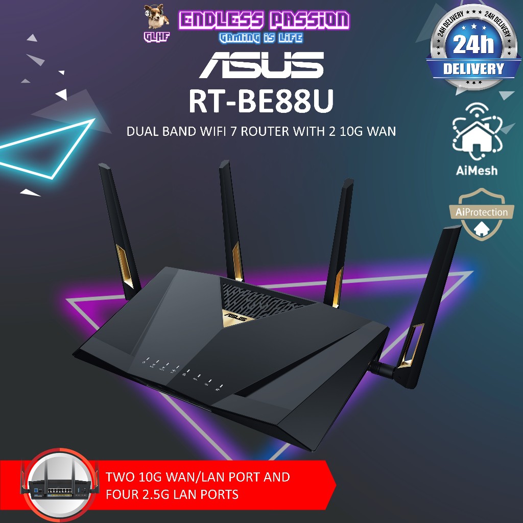 ASUS RT-BE88U 7,200 Mbps Dual Band Multi-Linked WiFi 7 Gaming Router with 2 10G WAN/LAN | Shopee ...