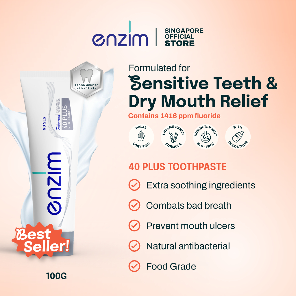 Enzim 40 PLUS Sensitive Toothpaste 1416ppm, No-SLS, Combats Dry Mouth ...