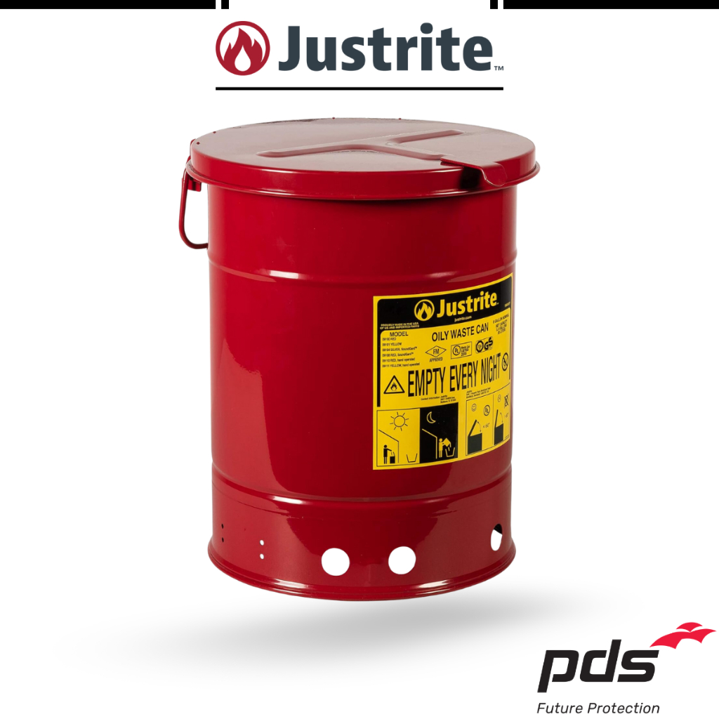 Justrite 09110 Galvanized Steel Oil Waste Can 6 Gallon Fire Resistant ...