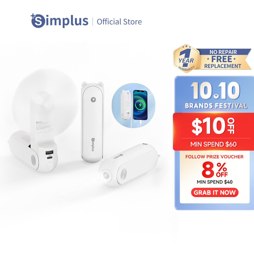 Simplus Smart Small Fan Handheld USB Electric Fan Portable Foldable 3 Speed Levels Mini Desk fan ...