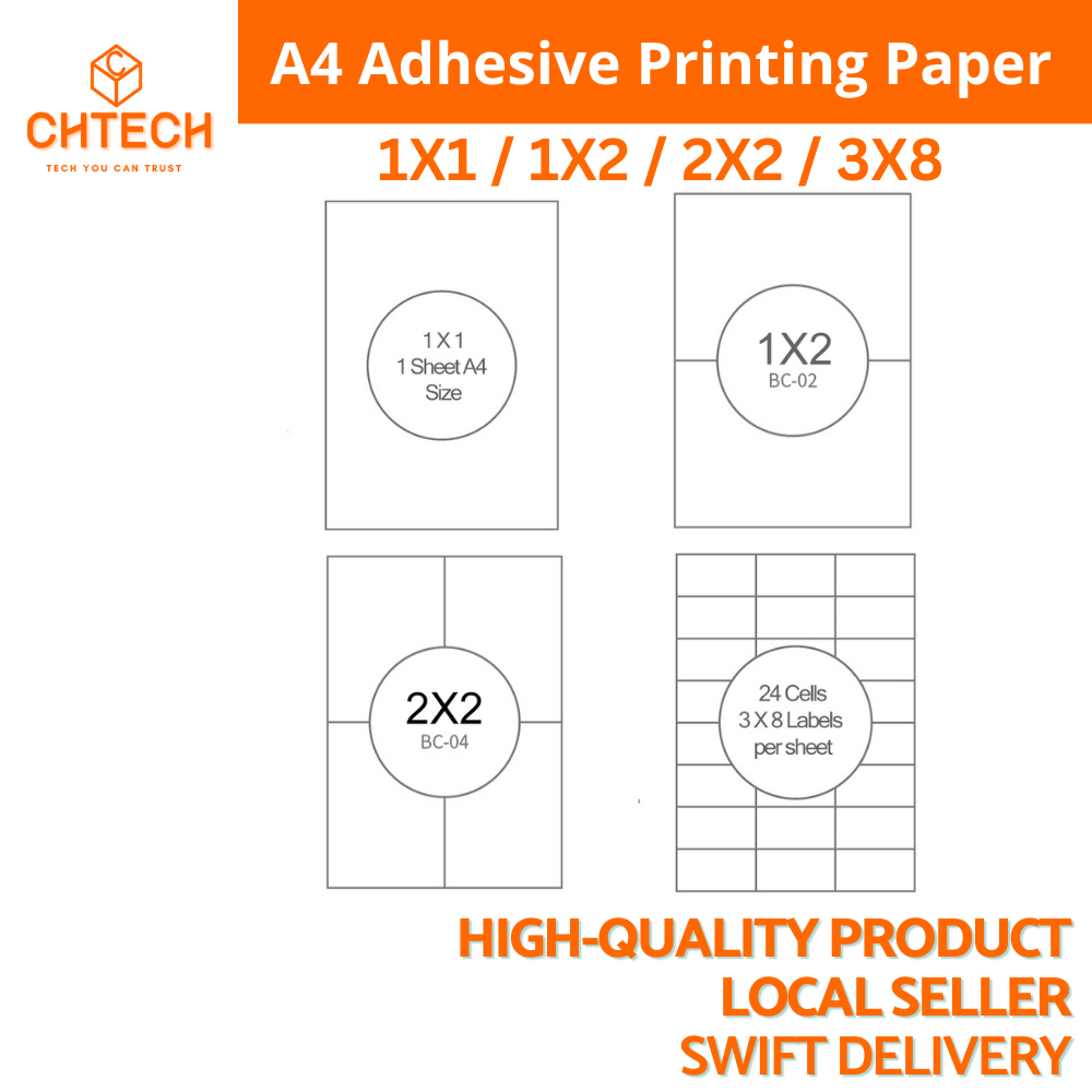 [100 Sheets] A4 1x1/1x2/2x2/3x8 Self adhesive printing label , 70x37 ...