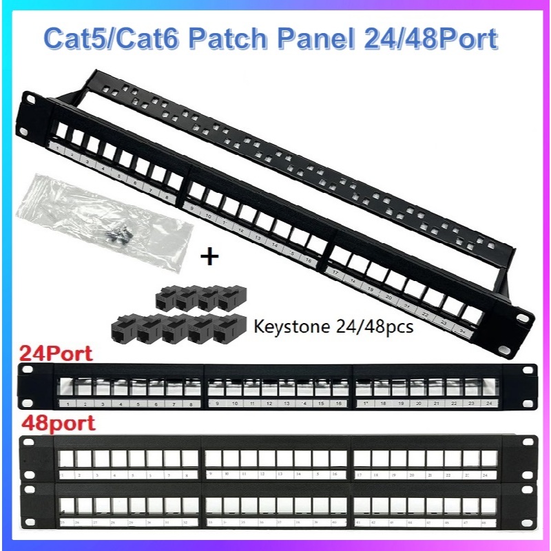 Cat5/Cat6 24/48 Port Blank Keystone Patch Panel – 19 Inches High ...