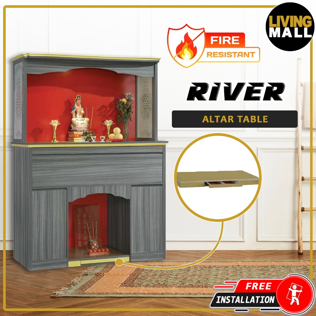 Living Mall River Oriental Altar Table with Top Altar Cabinet Fire ...