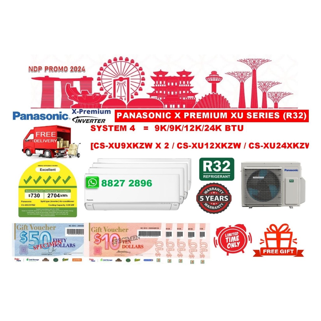5 TICKS PANASONIC(R32) AIRCON MULTI-SPLIT INVERTER SYSTEM 4 + FREE ...