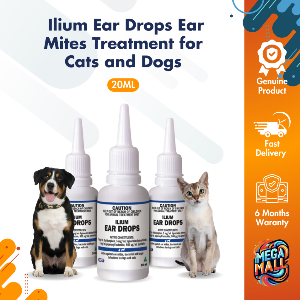 Ilium Ear Drops 20ml Bottle for Cats and Dogs Treat Ear Mites Bacteria ...