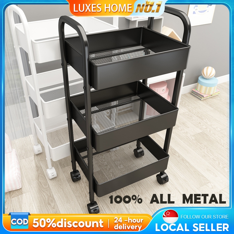 Luxe All Metal Trolley Kitchen Rack Movable Storage Cart With Wheel ...