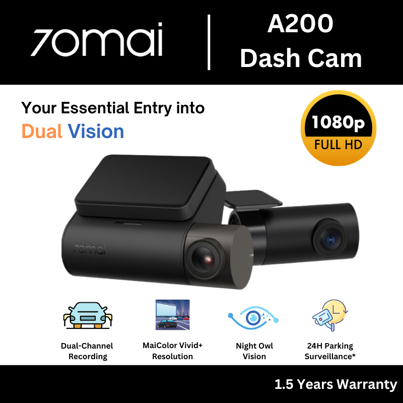 70mai Dash Cam A200 1080P Full HD Resolution + HDR | Dual Channel ...