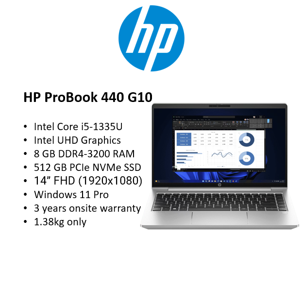 [Brand New] HP ProBook 440 G10 laptop/i5-1335U/512GB/Win11Pro/3 Years ...