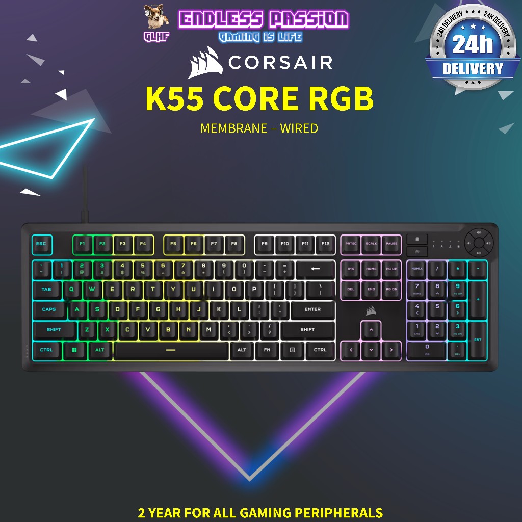 Corsair K55 RGB Core RGB Membrane Wired Gaming Keyboard, Backlit RGB ...