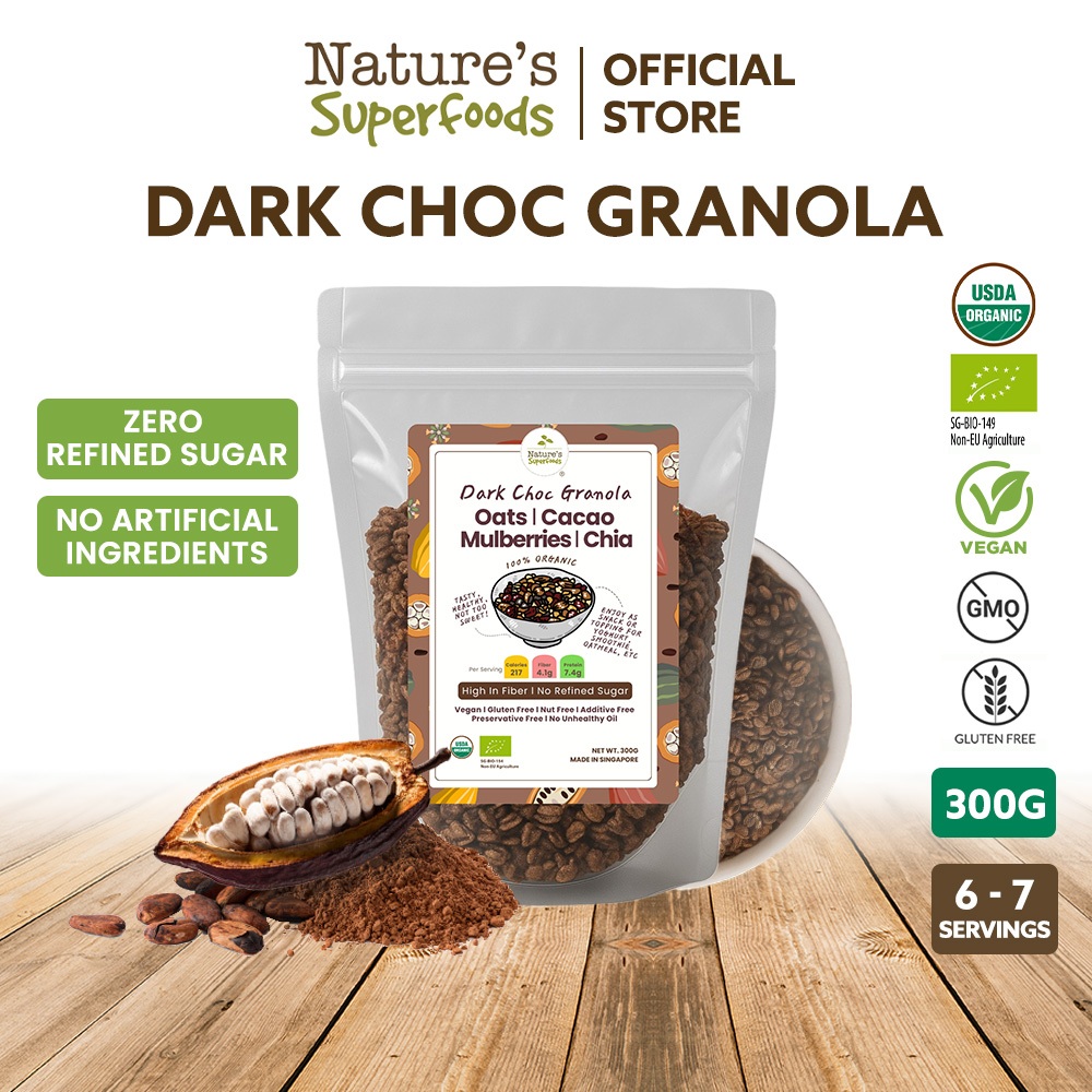 [NEW] Organic Dark Choc Granola– Oats Cacao Mulberries 300g High Fiber ...