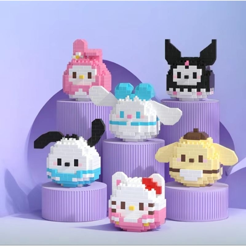 Sanrio DIY Nano Block Miniature Damo Egg Kuromi Cinnamoroll Pochacco Pompompurin Hello kitty My ...