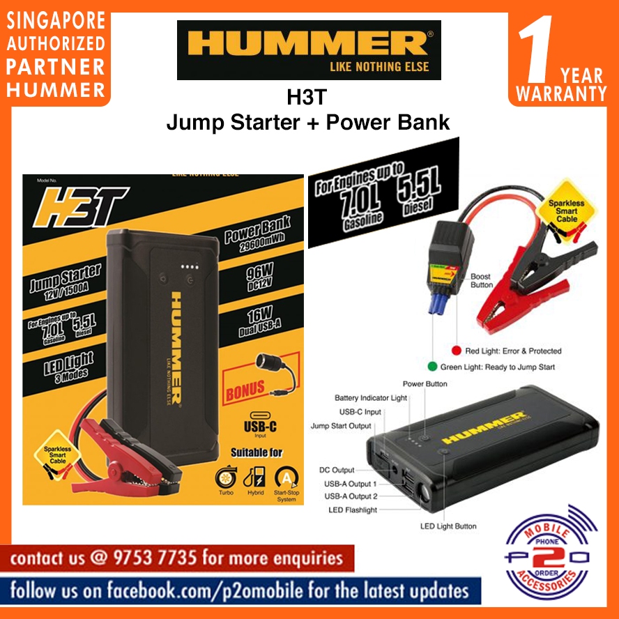 Hummer H3T 8000mAh Jumper Starter + Power Bank | Shopee Singapore
