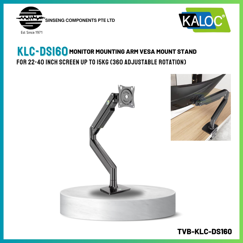 Kaloc DS160 22-40 inch Single Monitor Gas Strut Stand Desktop Mount ...