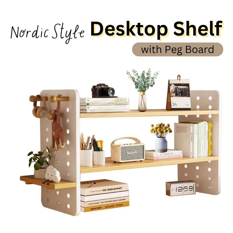 Desk With Shelves 2-Tier Desktop Bookshelf With Pegboard Dorm Office ...