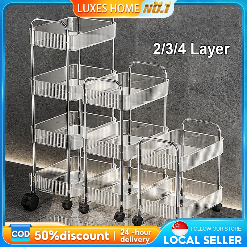 3/4 Layer Transparent Trolley Cart Organizer Rack With Wheels Kitchen ...