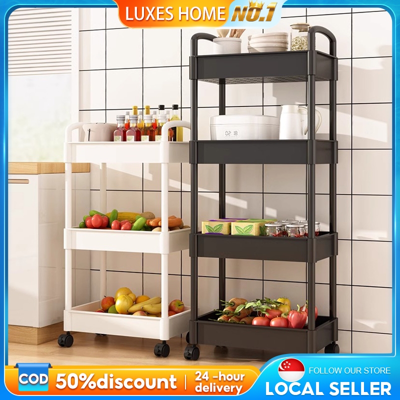 3Tier/4Tier Trolley Kitchen trolley rack Movable Kitchen Storage Handle ...