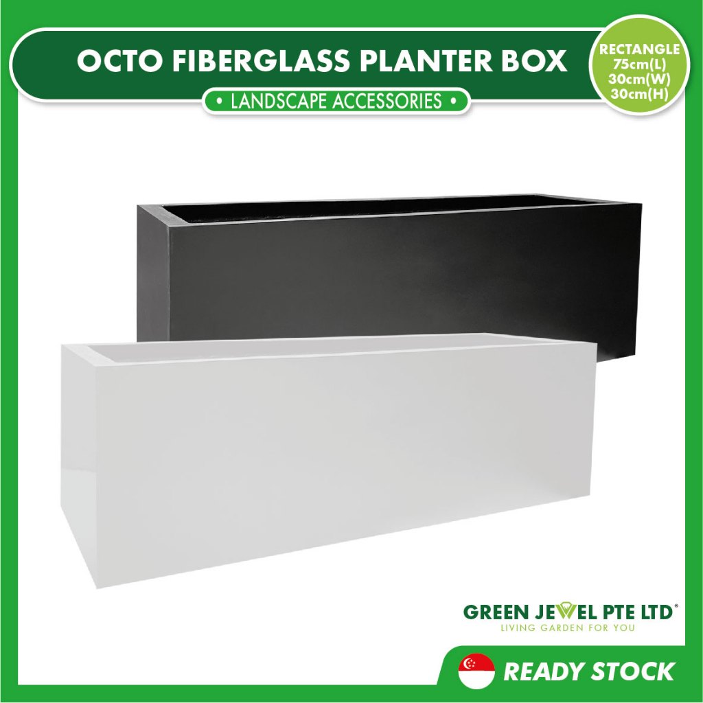 OCTO Fiberglass Planter Box, Rectangle (75cm L x 30cm W x 30cm H) - For ...