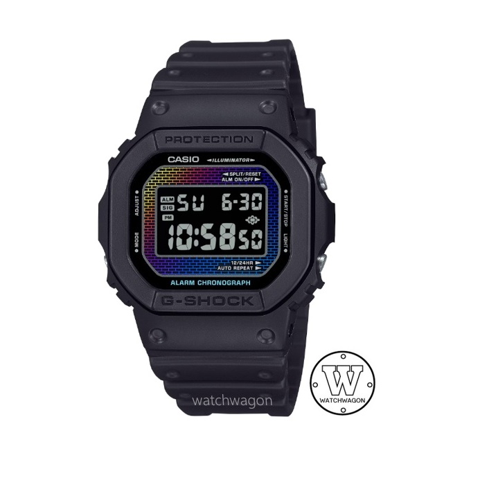 [Watchwagon] Casio G-Shock DW-5600RW-1 Rainbow Brick Themed Black Resin Band Digital Unisex ...