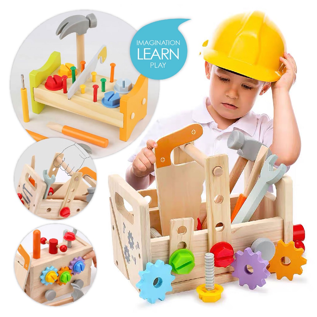 Lucky Baby Montessori Educative Wooden Construction Tool Set (2 Design ...
