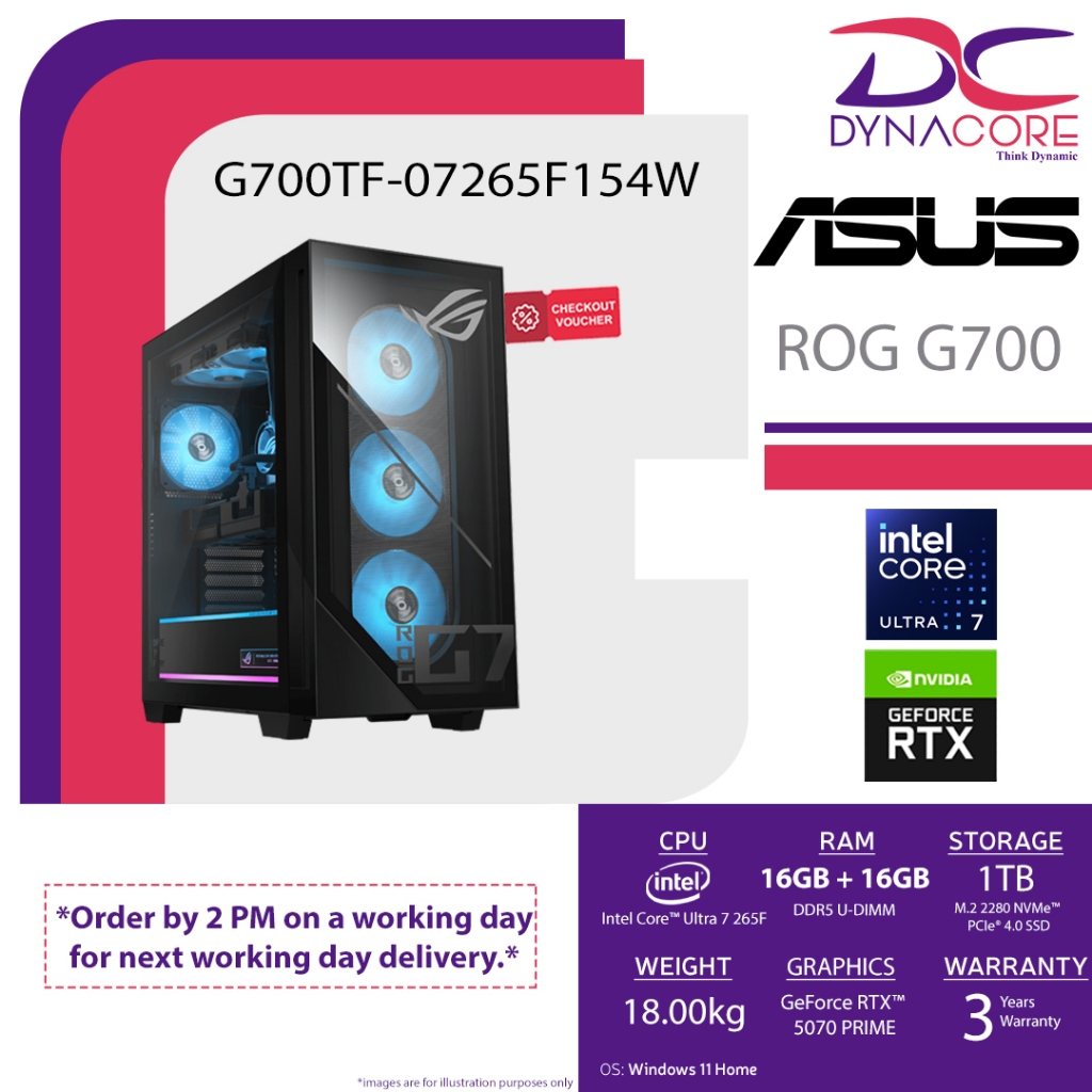 ASUS ROG G700 G700TF-07265F154W GAMING DESKTOP/ULTRA 7 265F | Shopee ...