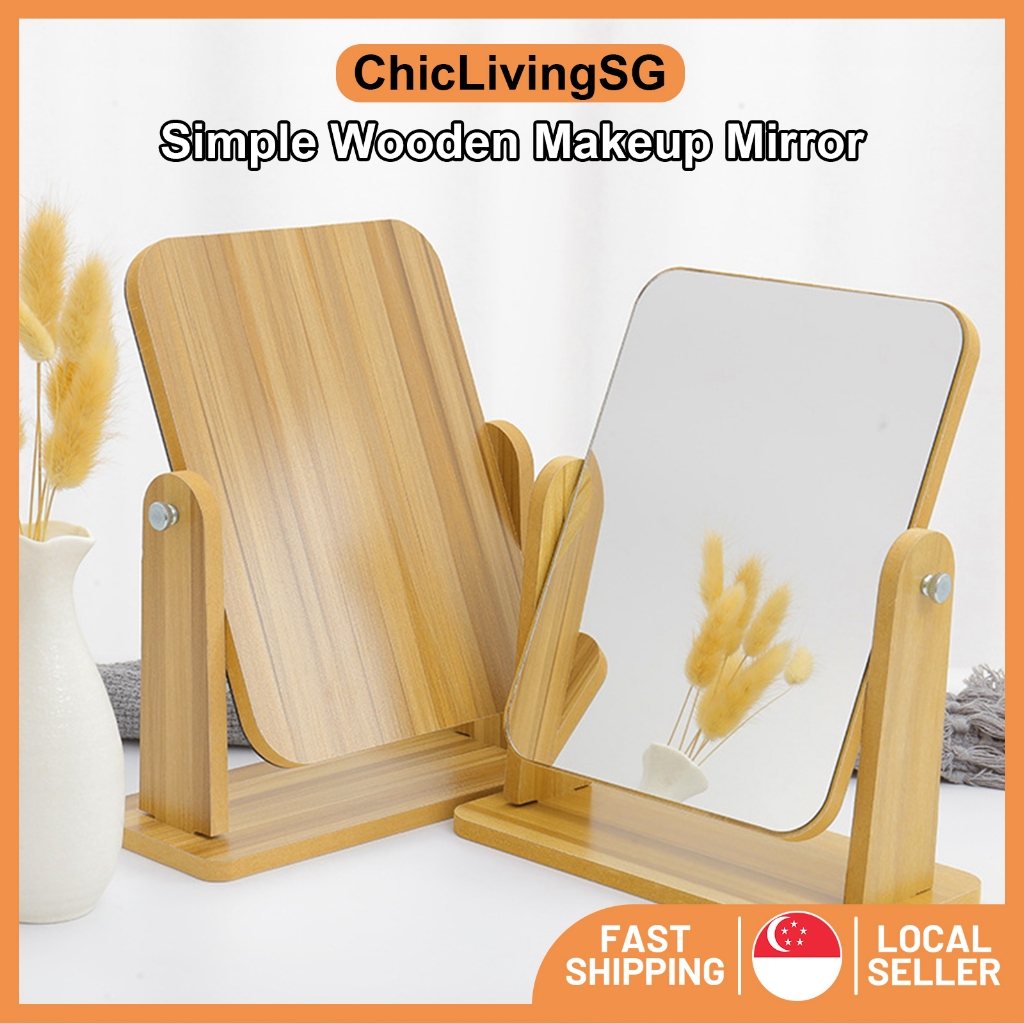 【SG Stock】Wooden Rotary Make up Mirror Cosmetic Mirrors Student ...