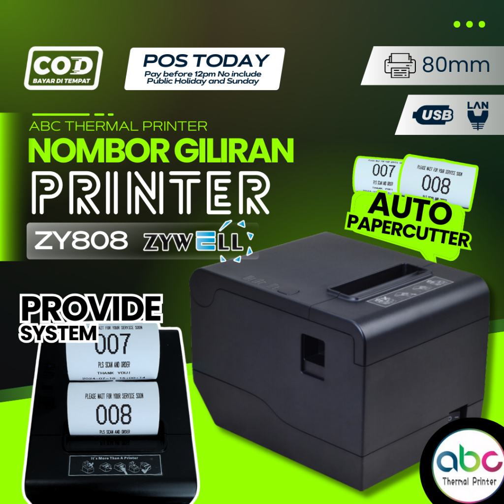 ZYWELL ZY808 Queue Number Printer Ticket Number Printer Thermal Receipt ...