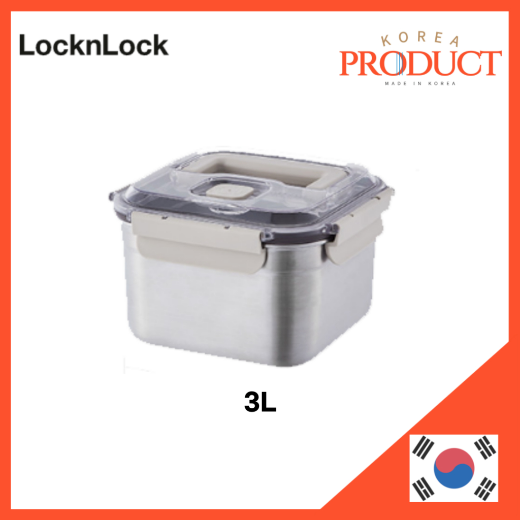 LOCKNLOCK Breathing Stainless Steel Food Container Square 3L 304 Stainless Airtight Anti ...