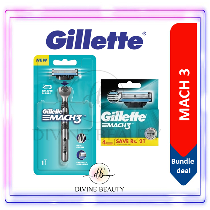 GILLETTE Mach 3 Razor Handle / Refill Blade Cartridges 4pcs / Shaver ...