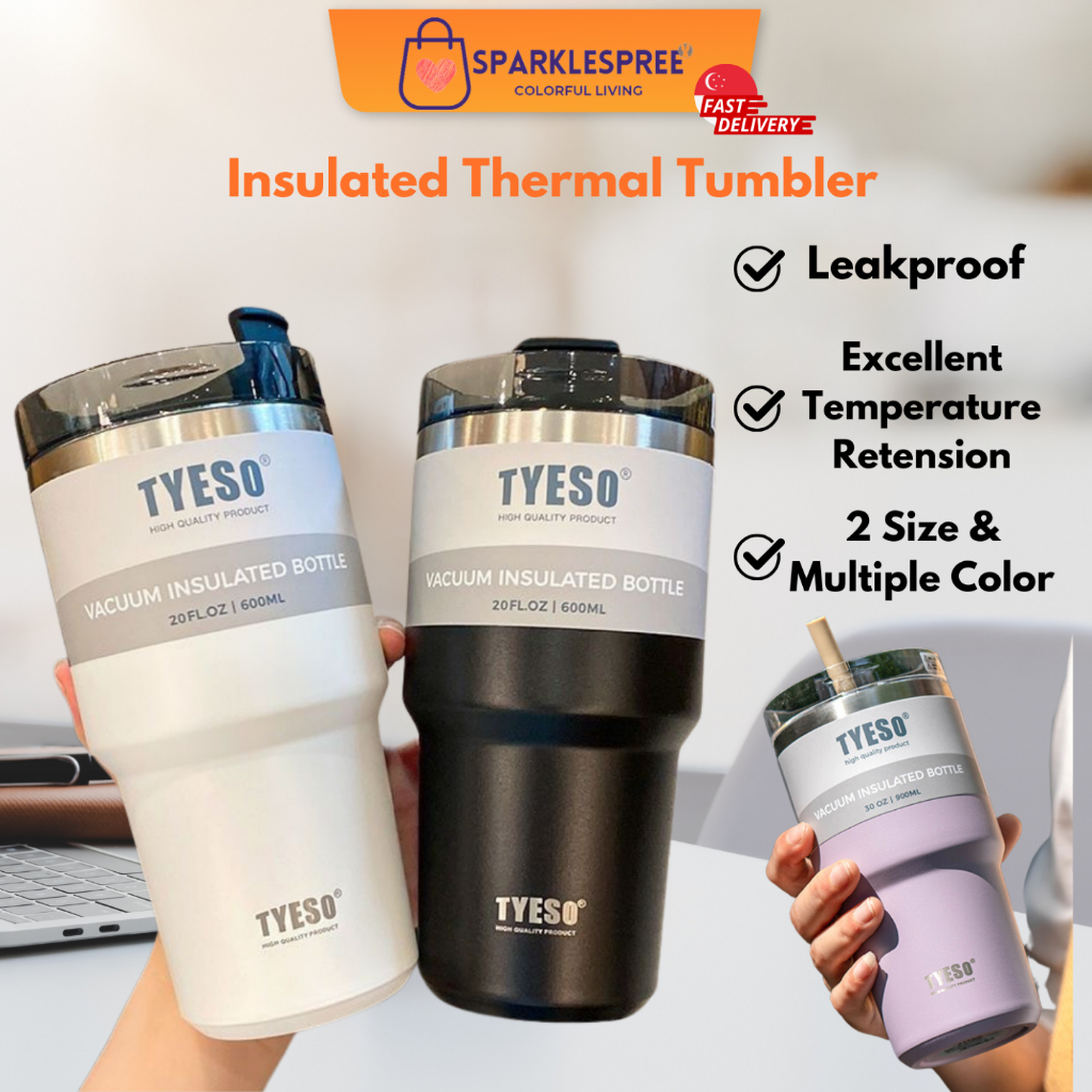 TYESO Thermal Tumbler Flask Stainless Steel Vacuum Insulated Drinking Office Coffee Mug with ...