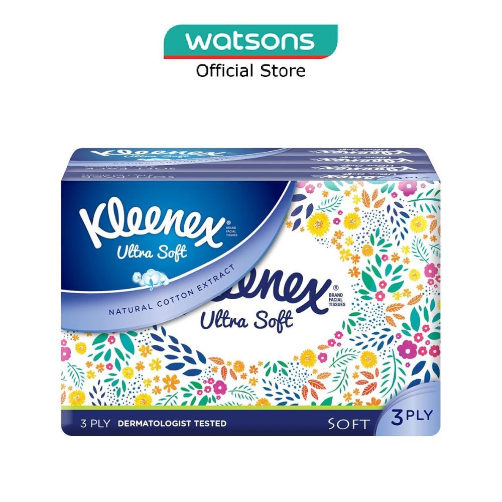 KLEENEX Ultra Soft 3 Ply Facial Tissues Soft Pack 50 sheets x 4 packs (Floral) | Shopee Singapore