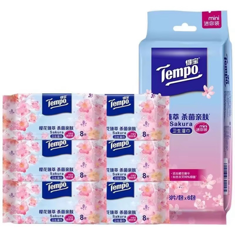 [Local Seller] TEMPO Sakura Antibacterial Mini Wet Wipes Wet Tissues 6 ...