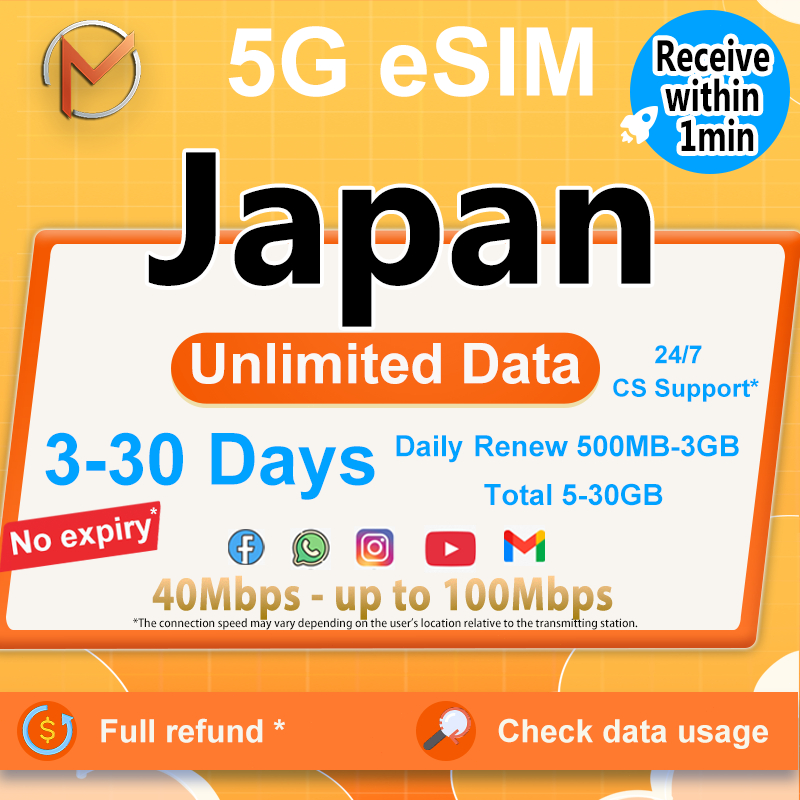 Japan eSIM 3-30Days | Daily 500MB-3GB&Total 10-30GB | Unlimited Data | Shopee Singapore